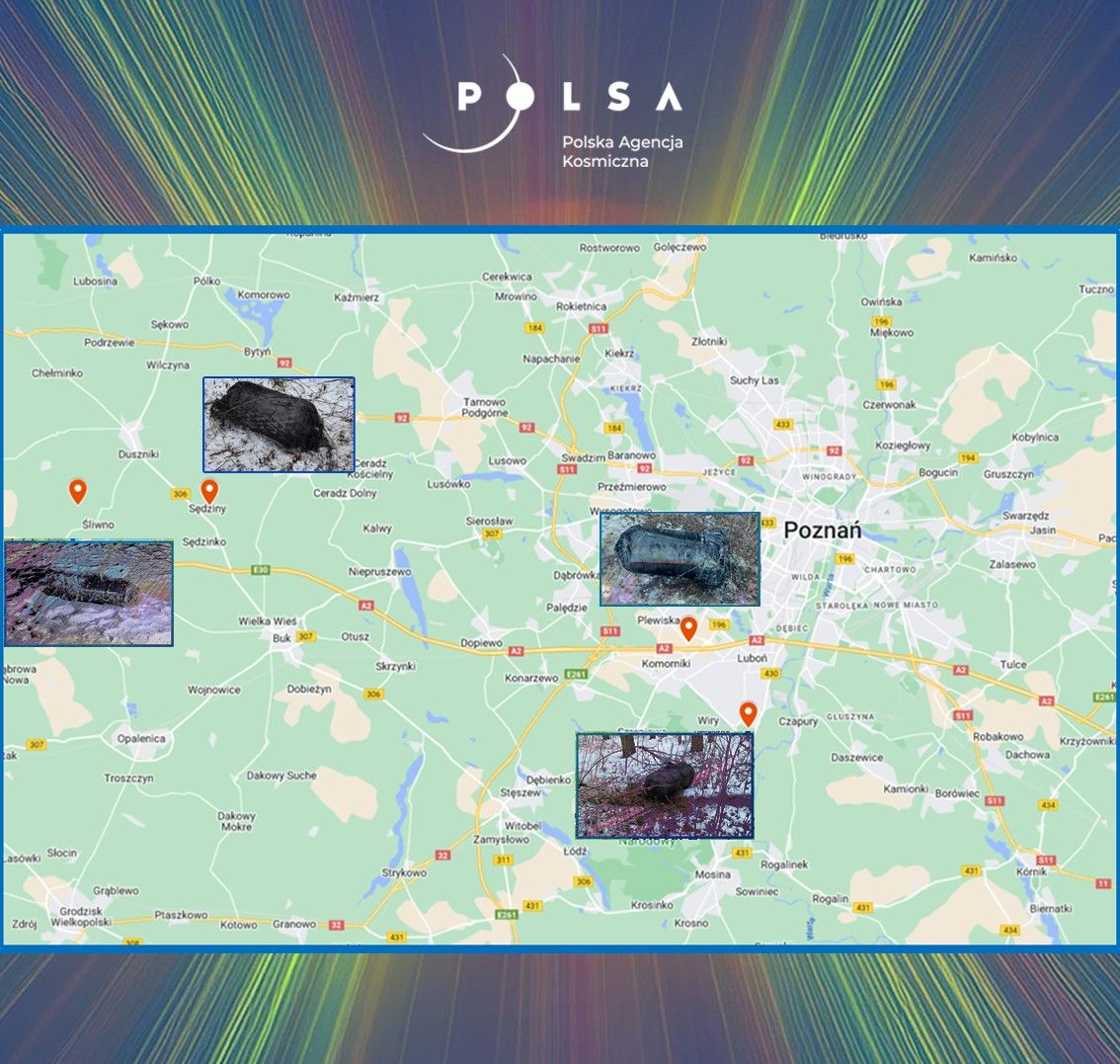 Fragmenty rakiety Falcon 9 w Polsce. Nowe informacje ze strony POLSA